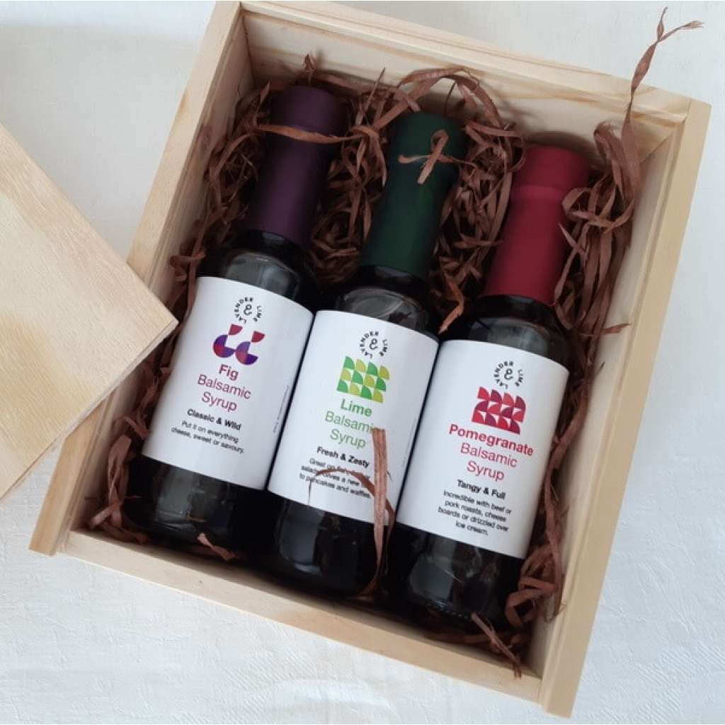 3 Syrups in Wooden Box Gift Sets · Lavender & Lime · Balsamic Syrups ...